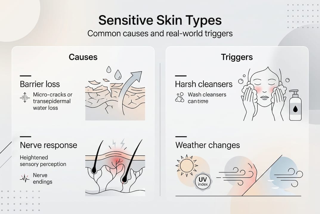 Infographic showing sensitive skin types and triggers