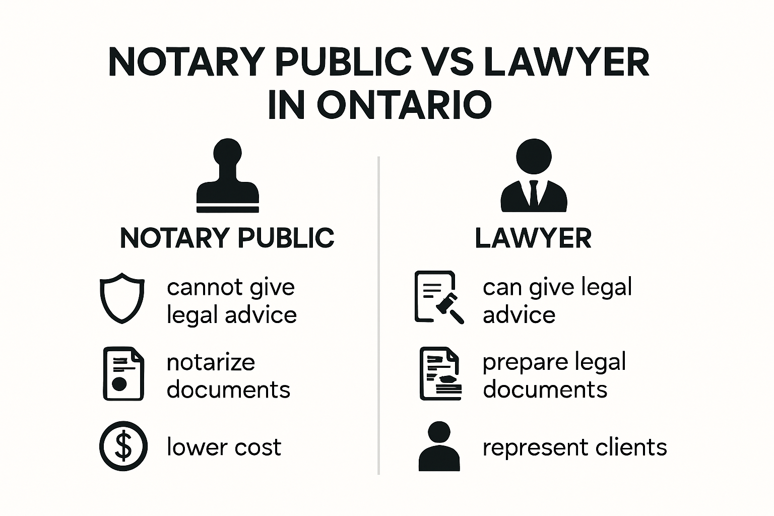 Notary Public vs Lawyer in Ontario: Key Differences for 2025 - The Online Notary