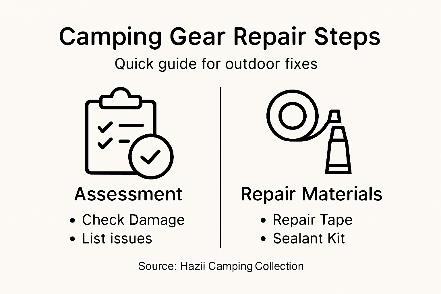 Infographic with camping gear repair steps and materials