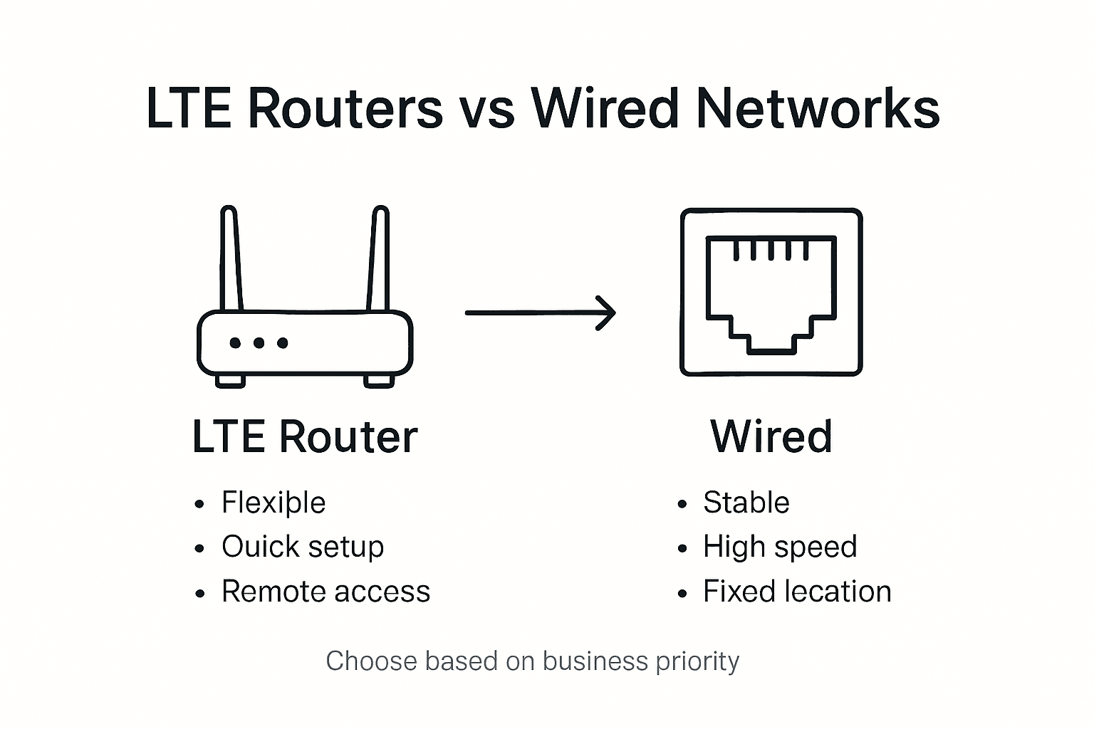 Infographic comparing LTE routers and wired networks