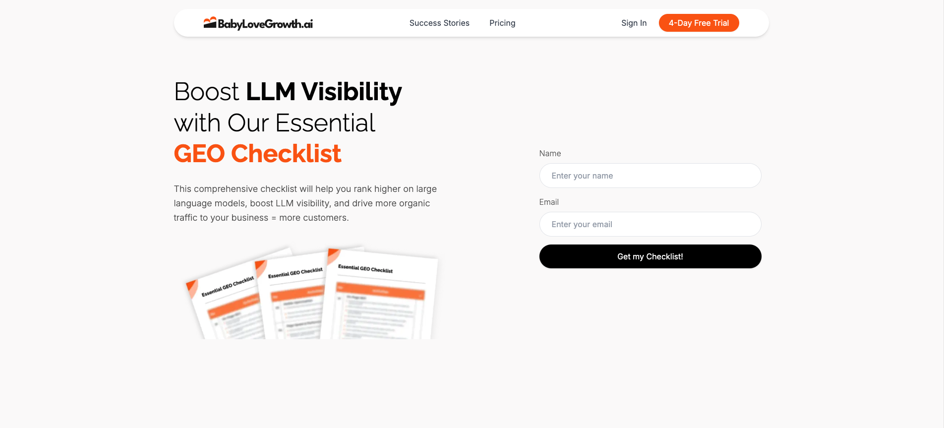 BabyLoveGrowth | Get GEO Checklist Tool